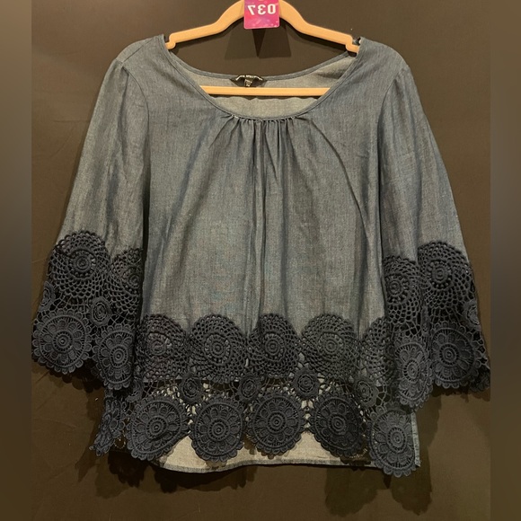 Tops | Unique Spectrum Blue Denim Look Top Pm | Poshmark